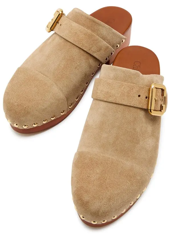 Chloé Jeannette 40 Suede Clogs - Beige