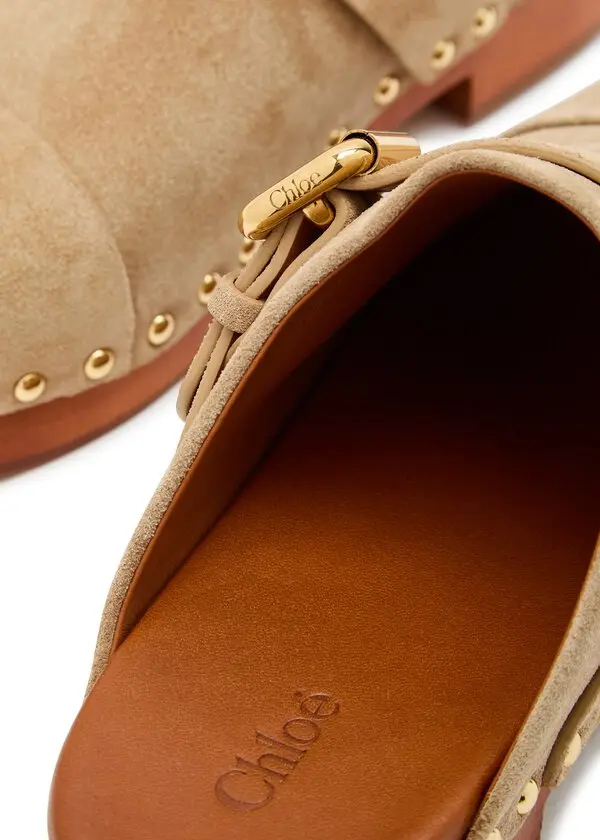 Chloé Jeannette 40 Suede Clogs - Beige