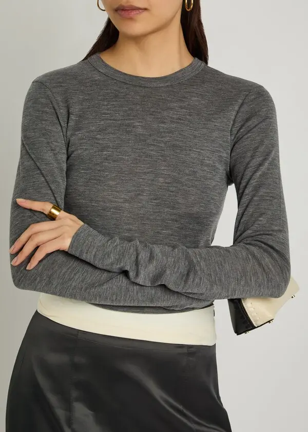 RÓHE Crew-neck Merino Wool T-shirt - Grey