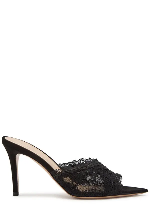 GIANVITO ROSSI Claudia 85 Lace And Suede Mules