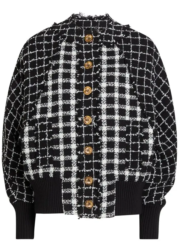 Balmain Checked Tweed Bomber Jacket