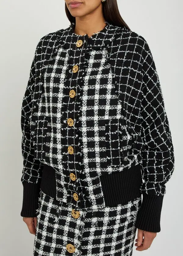 Balmain Checked Tweed Bomber Jacket