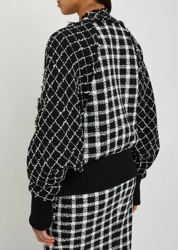 Balmain Checked Tweed Bomber Jacket