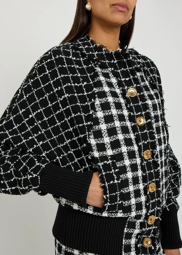 Balmain Checked Tweed Bomber Jacket