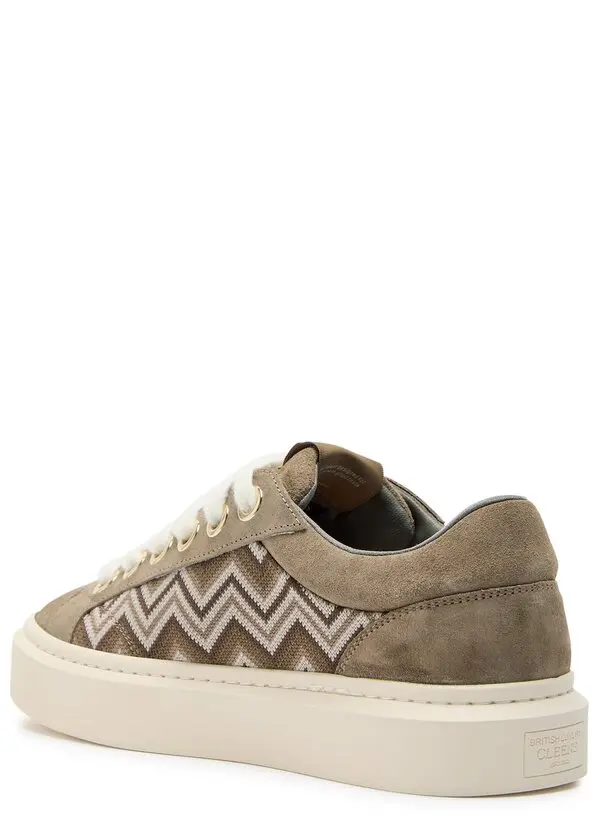 CLEENS Ace Chevron-knit Suede Sneakers - Beige