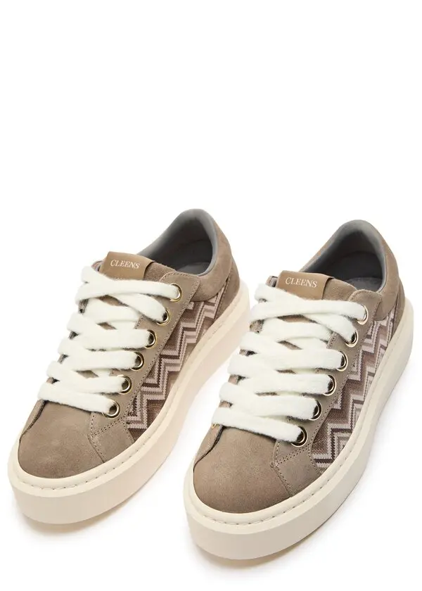 CLEENS Ace Chevron-knit Suede Sneakers - Beige