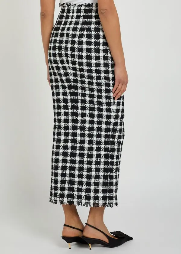 Balmain Checked Tweed Midi Skirt