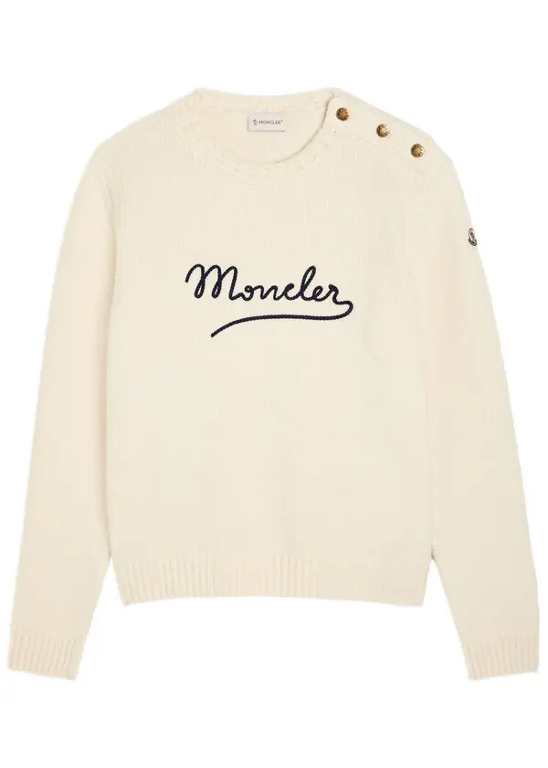Moncler Logo-embroidered Cotton-blend Jumper - Cream