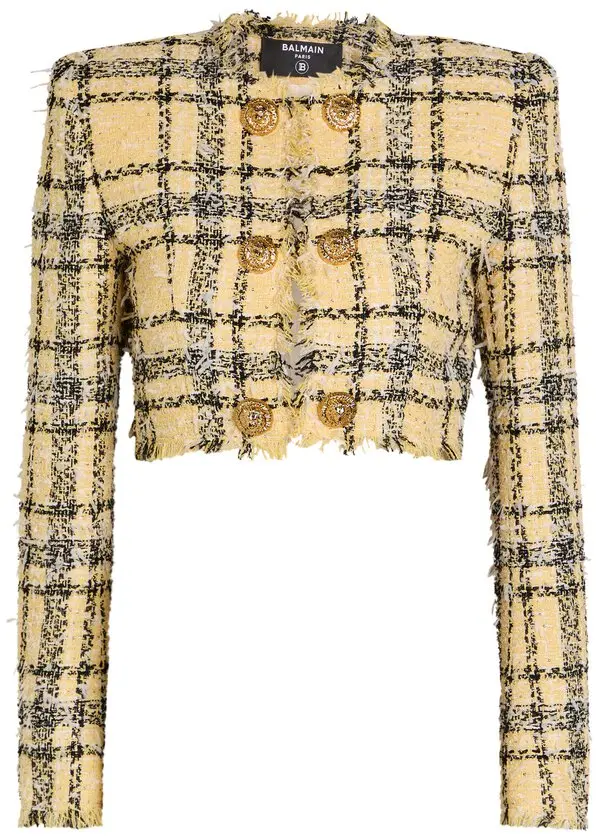 Balmain Checked Tweed Cropped Jacket - Multicoloured