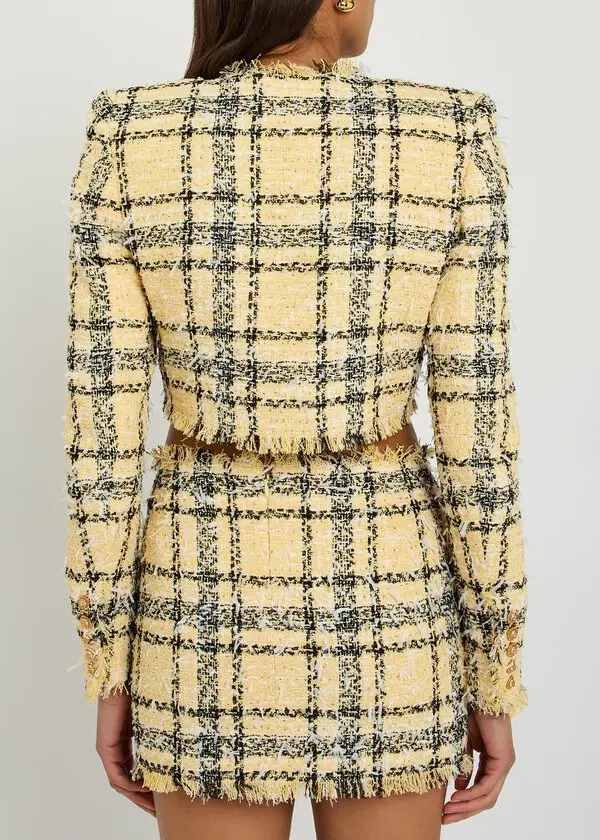 Balmain Checked Tweed Cropped Jacket - Multicoloured