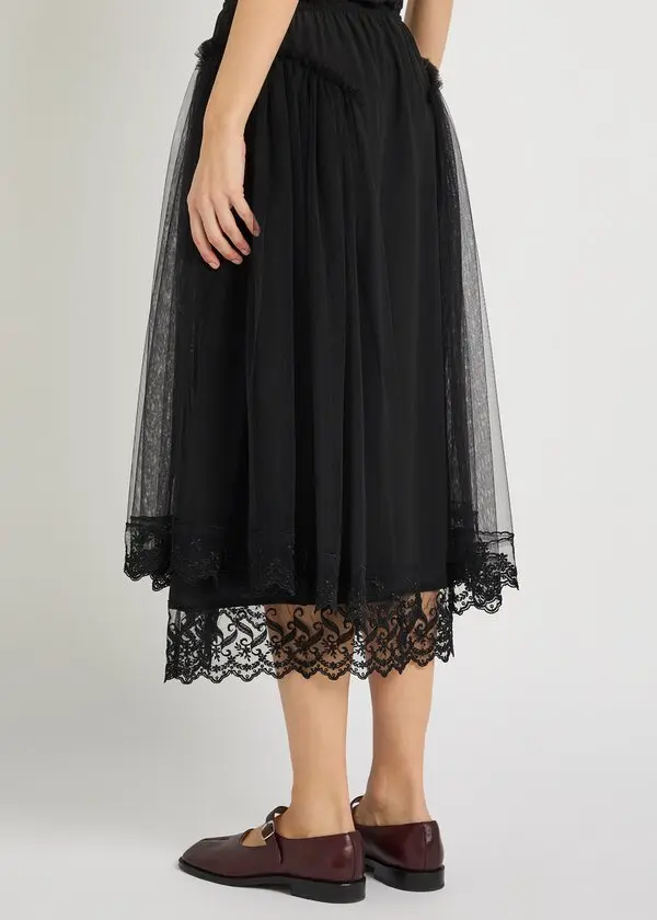 Simone Rocha Lace-trimmed Satin-crepe Midi Skirt - Black