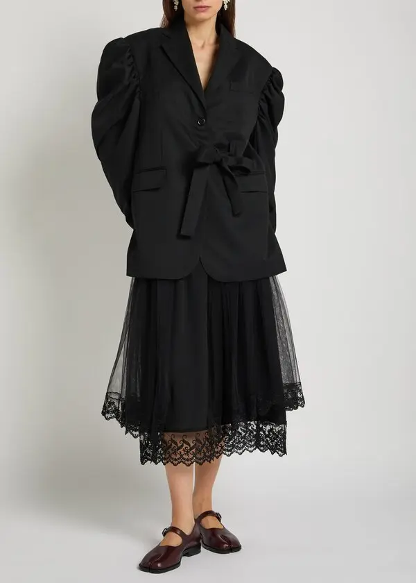 Simone Rocha Lace-trimmed Satin-crepe Midi Skirt - Black