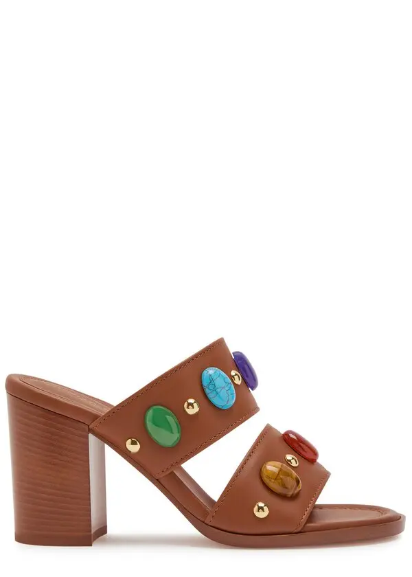 GIANVITO ROSSI Pasha Embellished Leather Sandals - Tan