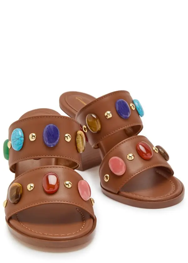 GIANVITO ROSSI Pasha Embellished Leather Sandals - Tan