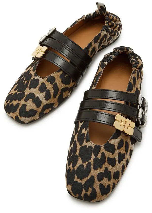 GANNI Print Suede Ballet Flats - Leopard