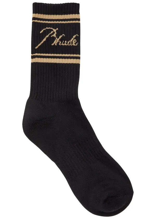 Rhude Script Logo Stretch-cotton Socks - Black