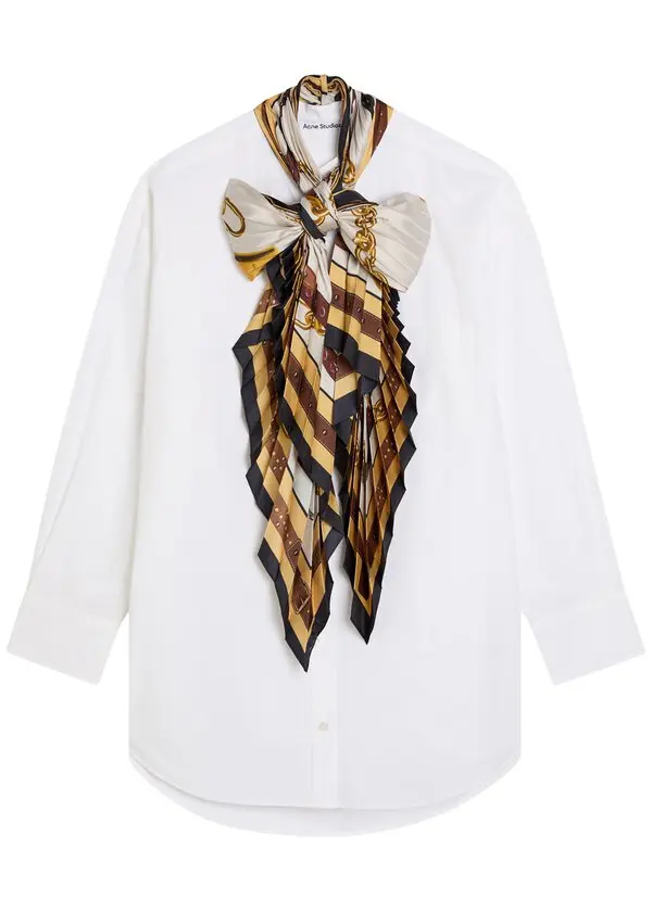 Acne Studios Dasca Printed Neck-tie Cotton-poplin Shirt - White