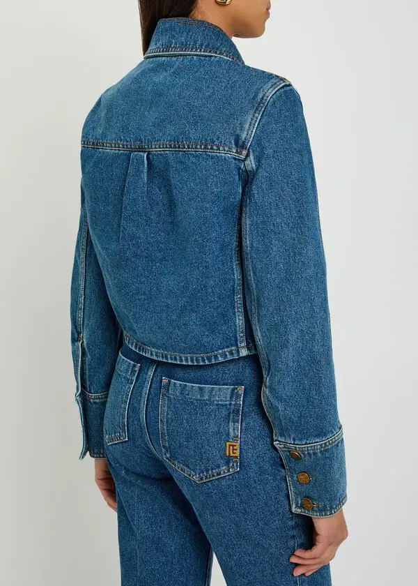 Balmain Cropped Denim Jacket - Dark Blue