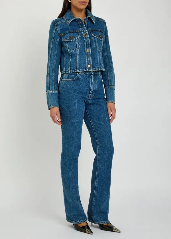 Balmain Cropped Denim Jacket - Dark Blue