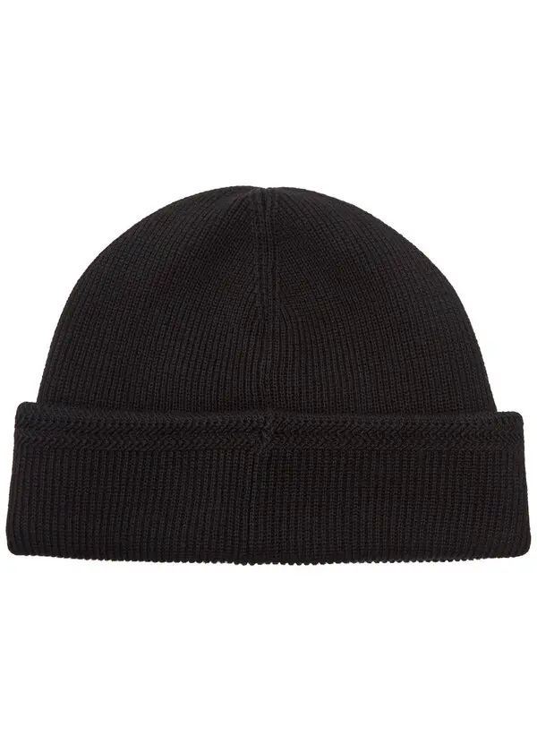 Stone Island Compass Logo Ribbed Cotton-knit Beanie - Black