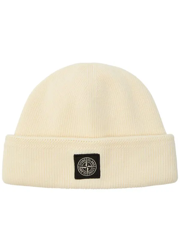 Stone Island Compass Logo Ribbed Cotton-knit Beanie - Ivory