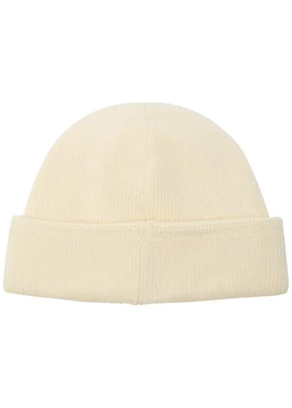 Stone Island Compass Logo Ribbed Cotton-knit Beanie - Ivory