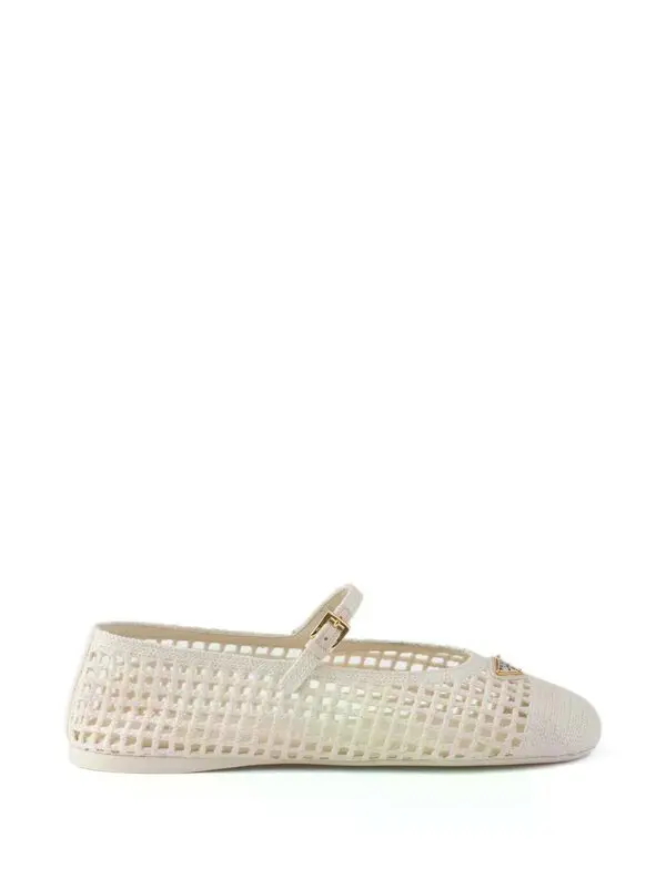 Prada Crochet Ballet Flats With Enamelled Triangle Logo
