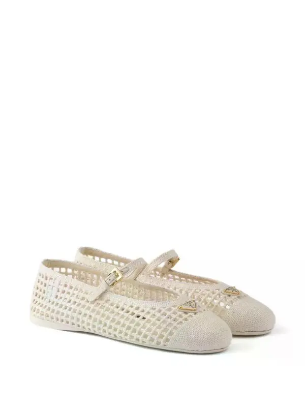 Prada Crochet Ballet Flats With Enamelled Triangle Logo