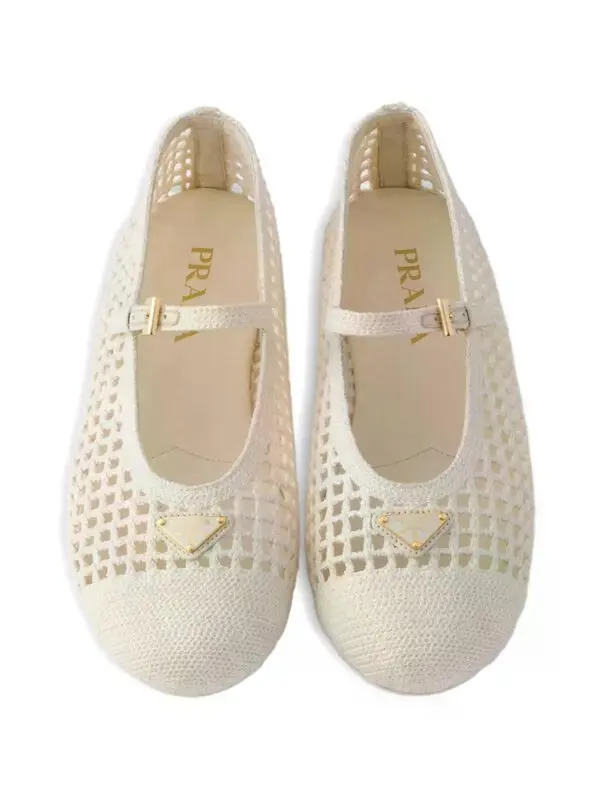 Prada Crochet Ballet Flats With Enamelled Triangle Logo
