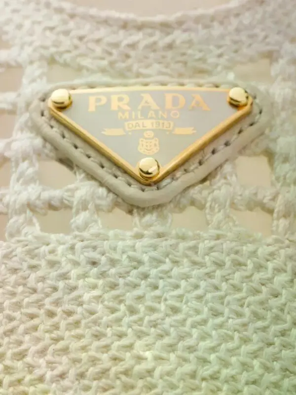 Prada Crochet Ballet Flats With Enamelled Triangle Logo