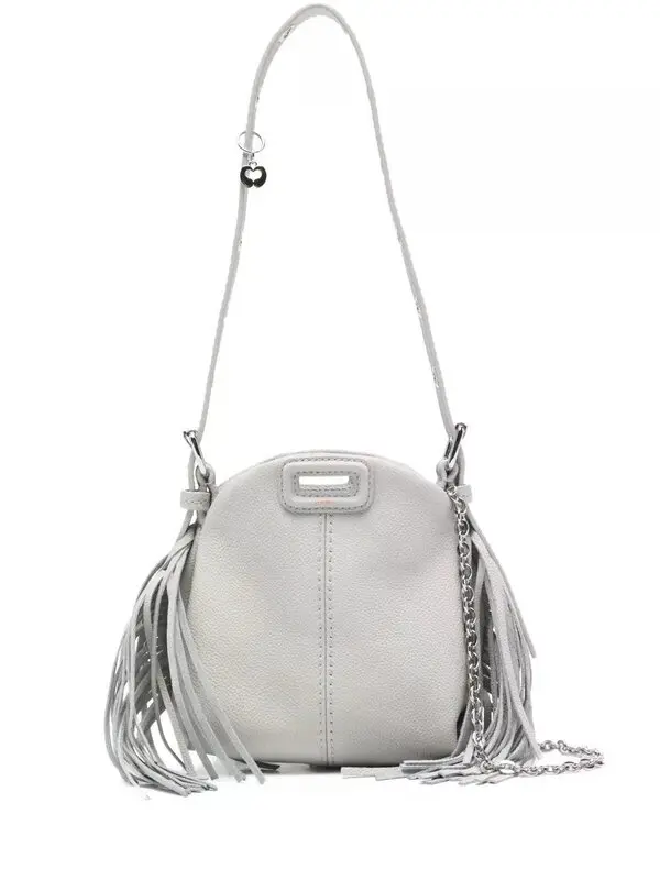 Maje Miss M Micro Grained Leather Bag With Fringe And Chain Strap - Grey