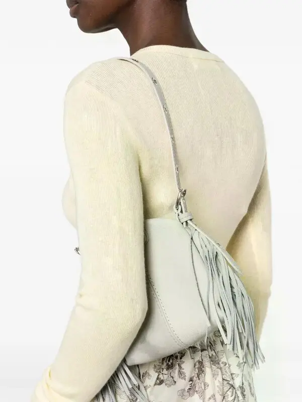 Maje Miss M Micro Grained Leather Bag With Fringe And Chain Strap - Grey