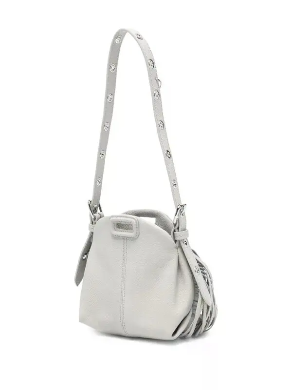 Maje Miss M Micro Grained Leather Bag With Fringe And Chain Strap - Grey