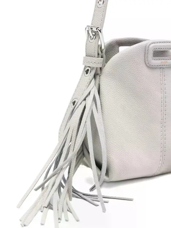 Maje Miss M Micro Grained Leather Bag With Fringe And Chain Strap - Grey