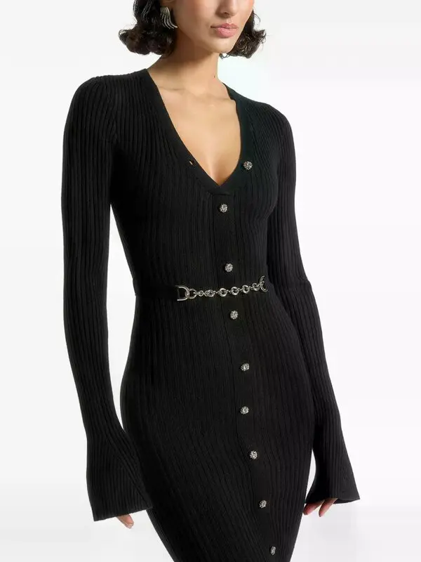 Manière De Voir Long-sleeve Knit Belted Maxi Dress