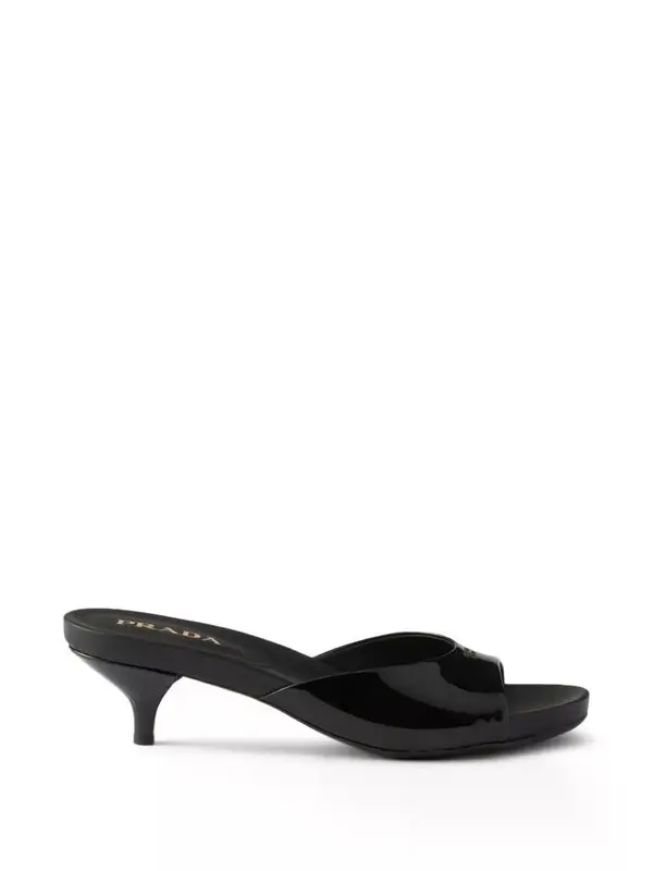 Prada 45mm Leather Heeled Mules - Black