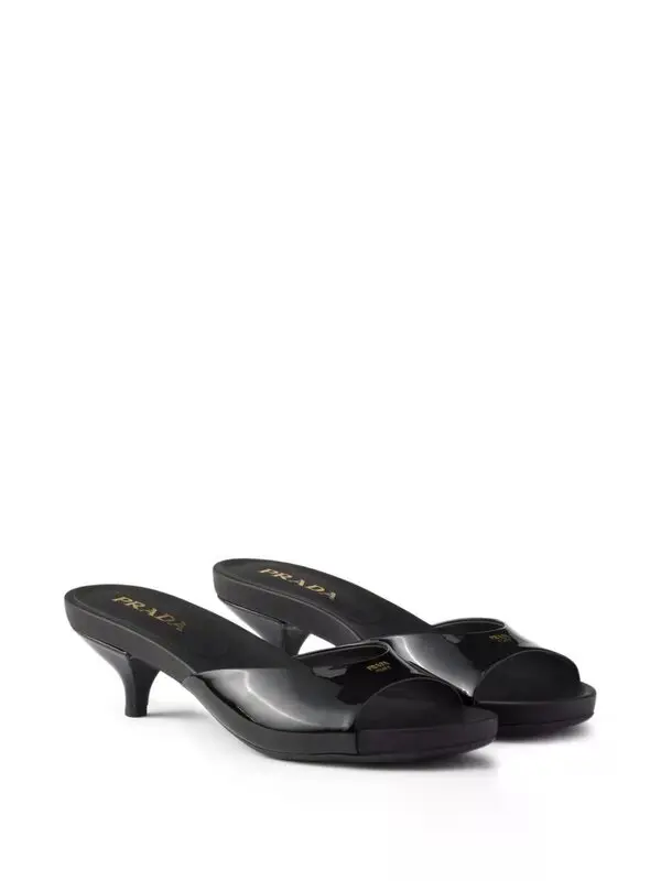 Prada 45mm Leather Heeled Mules - Black