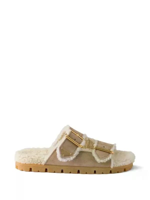 Prada Shearling Slides - Neutrals