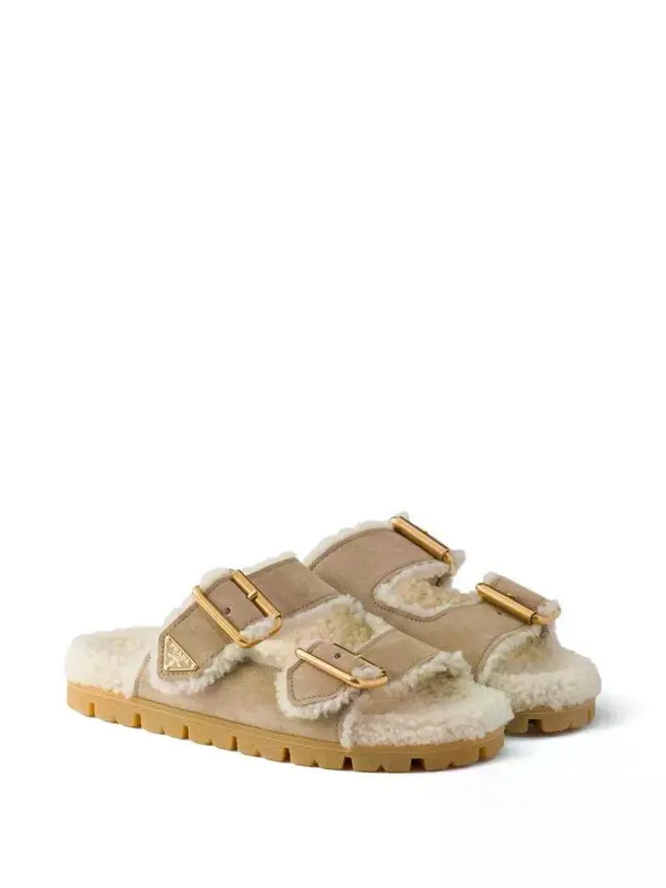 Prada Shearling Slides - Neutrals