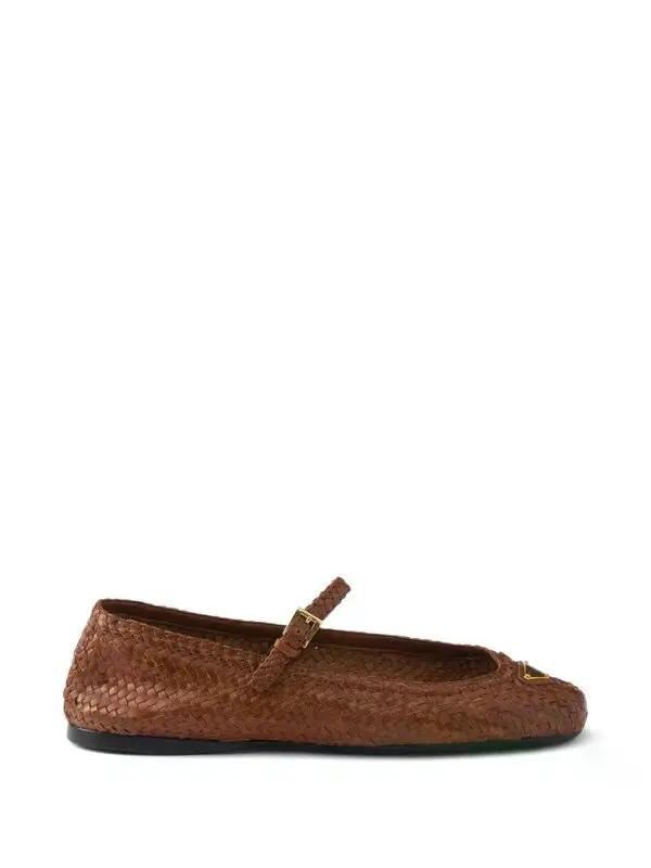 Prada Woven Leather Ballet Flats - Brown