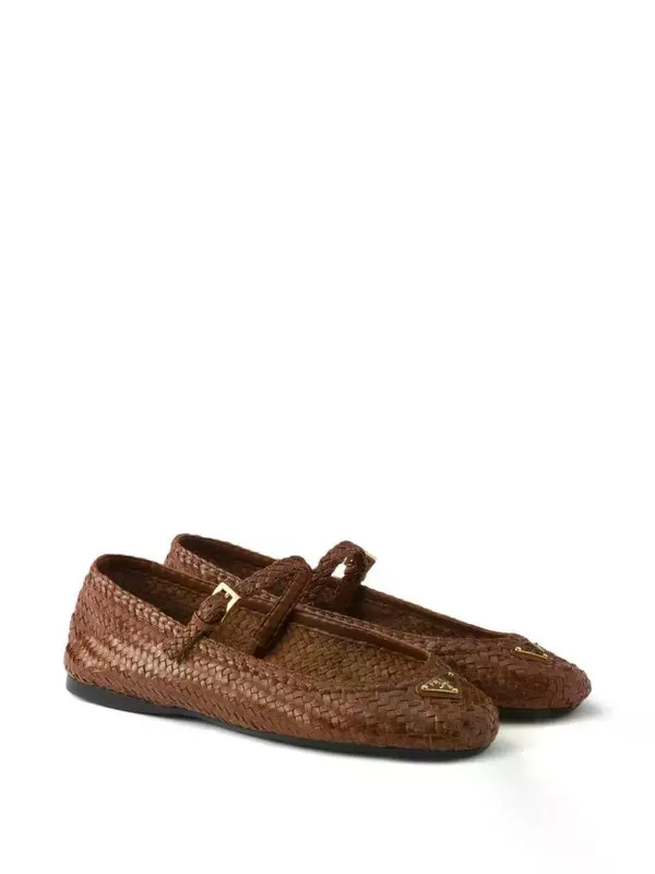 Prada Woven Leather Ballet Flats - Brown