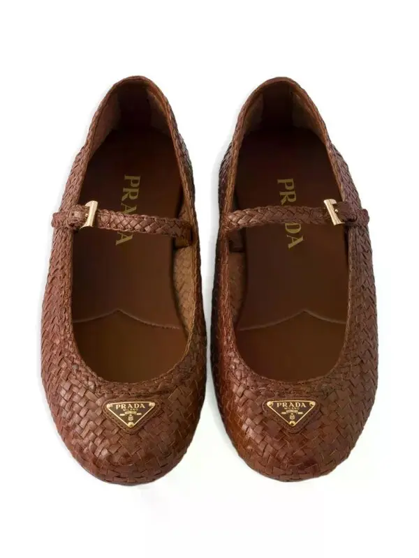 Prada Woven Leather Ballet Flats - Brown