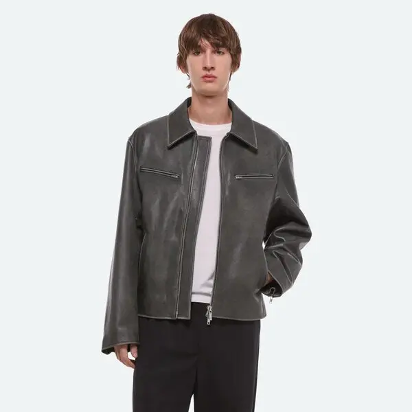 Helmut Lang Distressed Cropped Leather Biker Jacket
