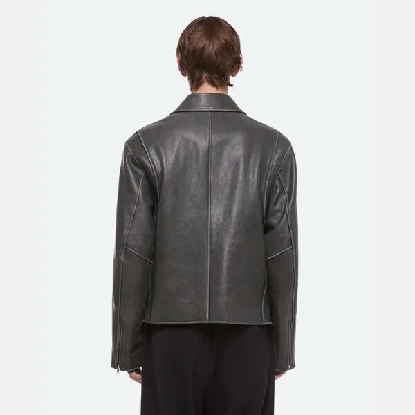 Helmut Lang Distressed Cropped Leather Biker Jacket