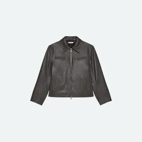 Helmut Lang Distressed Cropped Leather Biker Jacket
