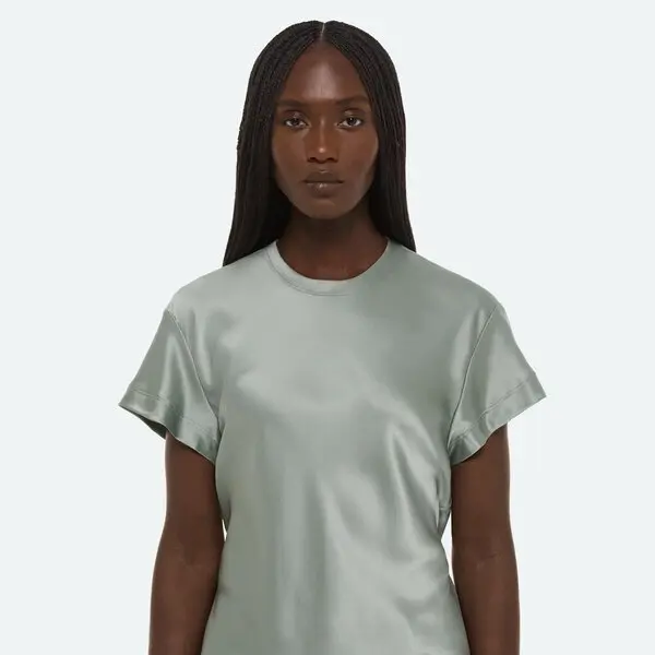 Helmut Lang Silk Satin Tee - Aqua Gray