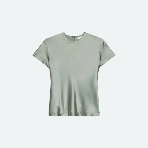 Helmut Lang Silk Satin Tee - Aqua Gray
