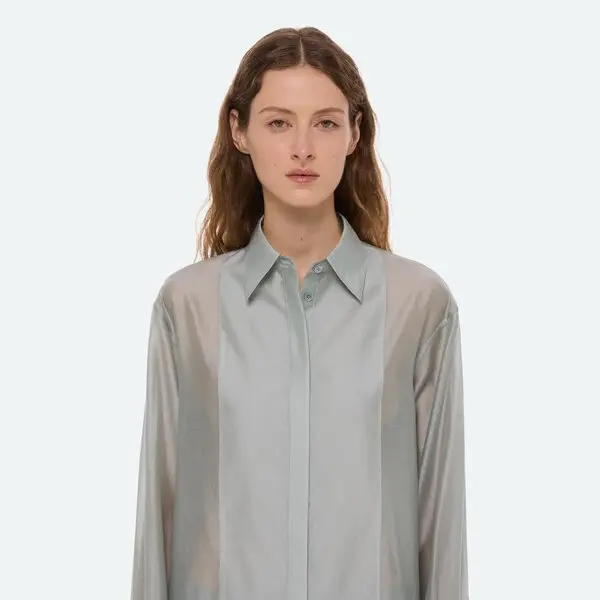 Helmut Lang Sheer Tux Shirt - Aqua Gray
