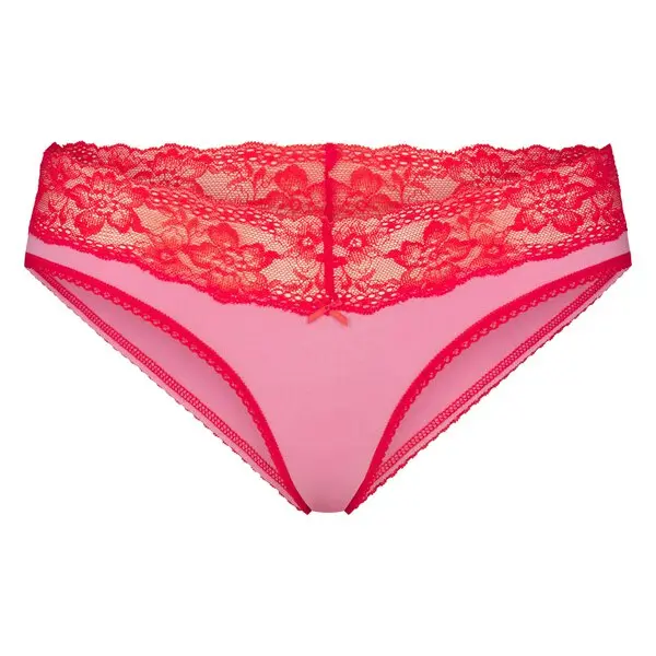 SKIMS Lightweight Cotton Wide Lace Brief - Carnation Contrast