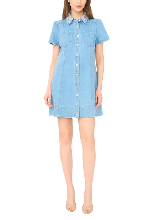 CECE DUPRAZ Denim Shirtdress With Tweed Collar